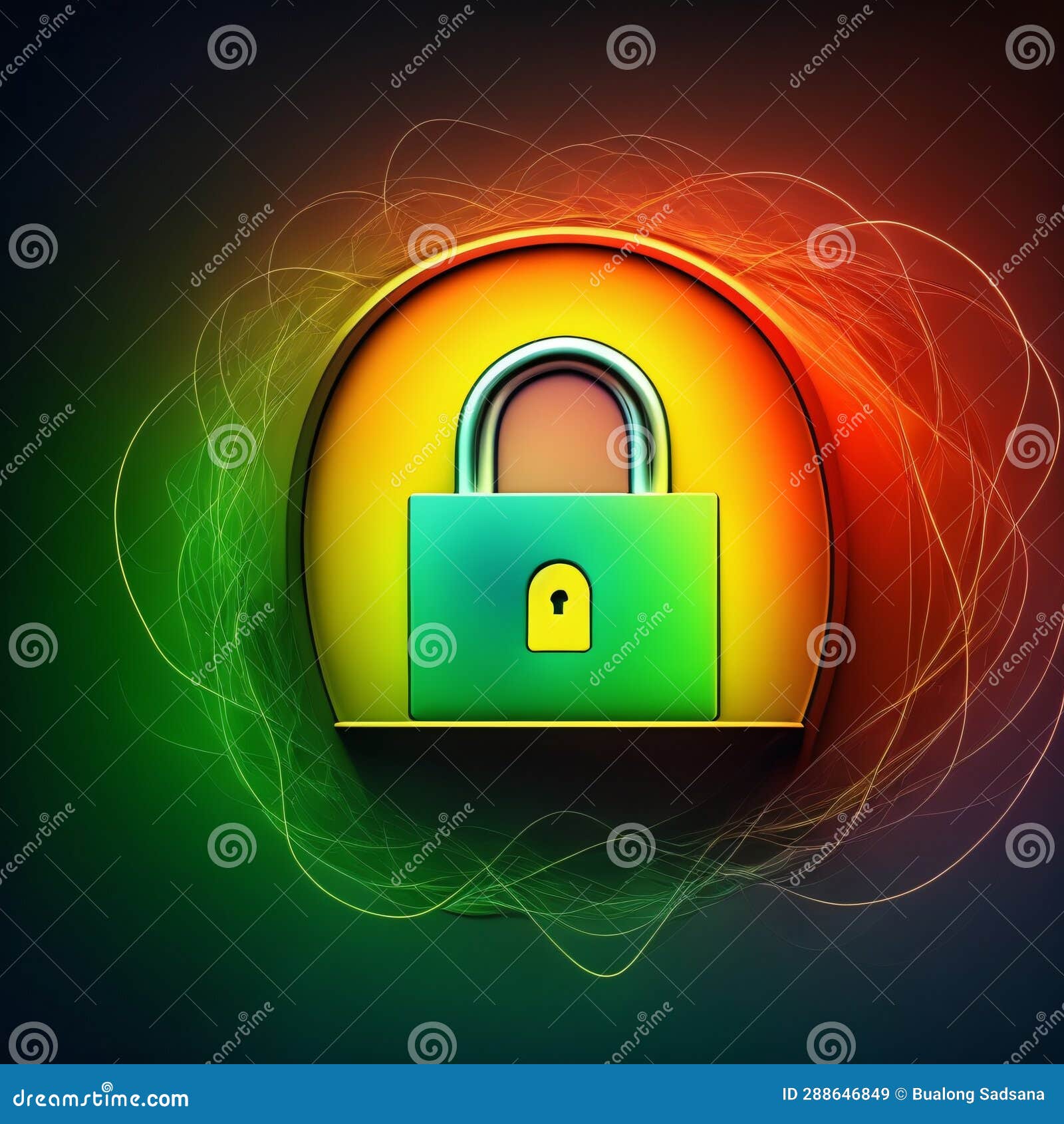 Neon Cloud with Locked Padlock. Concept of Data Protection, Security ...