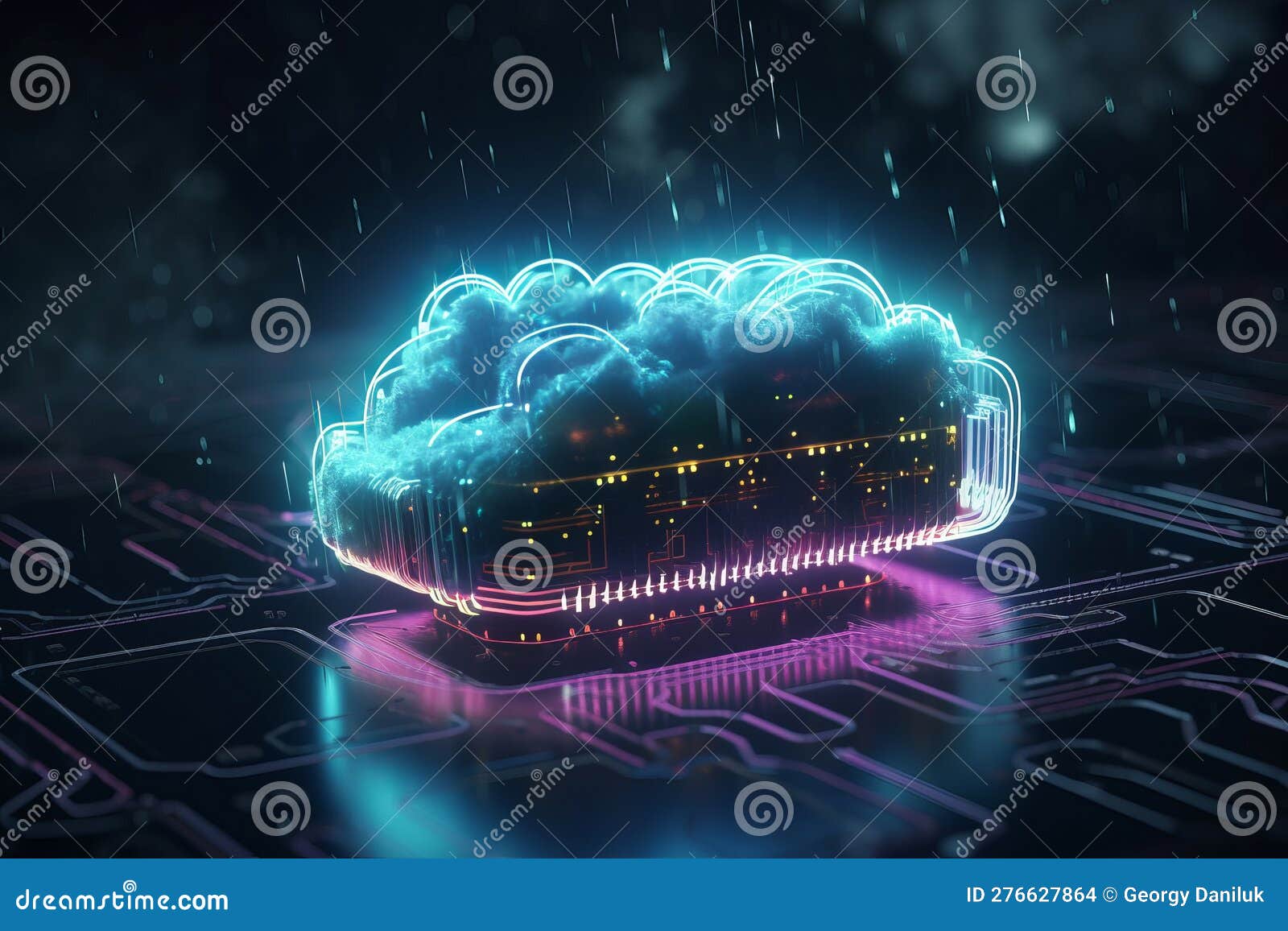 Neon Cloud and Microchip: a Futuristic IoT Integratio Stock ... Neon Cloud and Microchip: a Futuristic IoT Integratio Stock ...