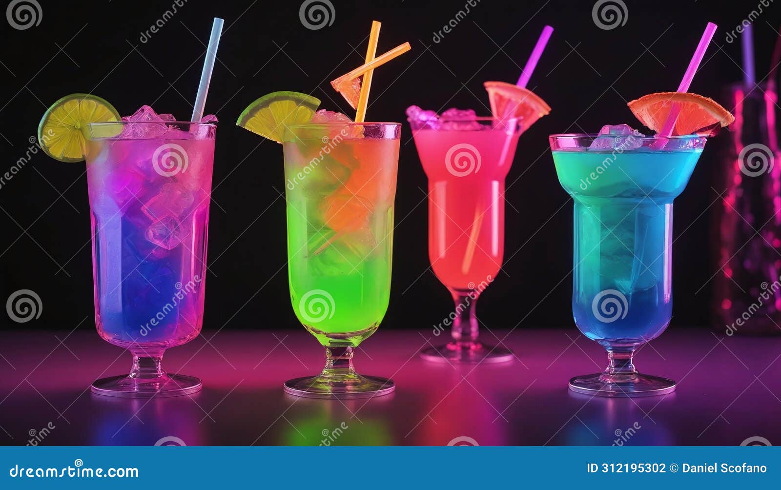 Neon Cocktails with Straw. Generative AI Stock Illustration ...