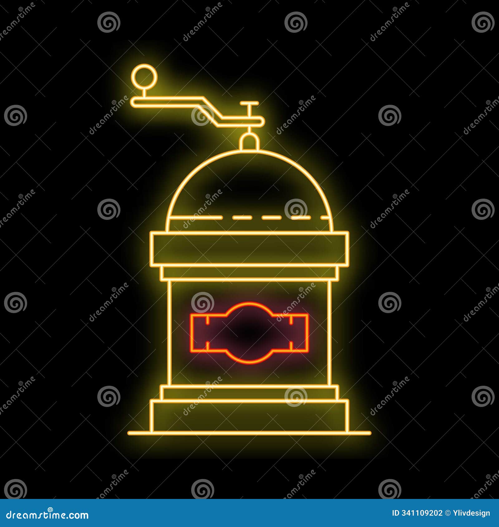 Neon Coffee Grinder Glowing on Black Background Stock Illustration ...
