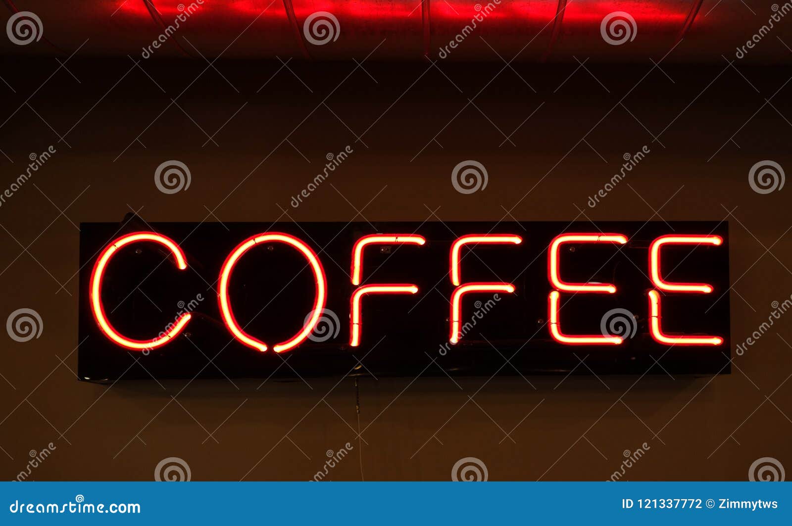 Neon Coffee Retro Sign On Brick Wall Background. Design For Cafe ...