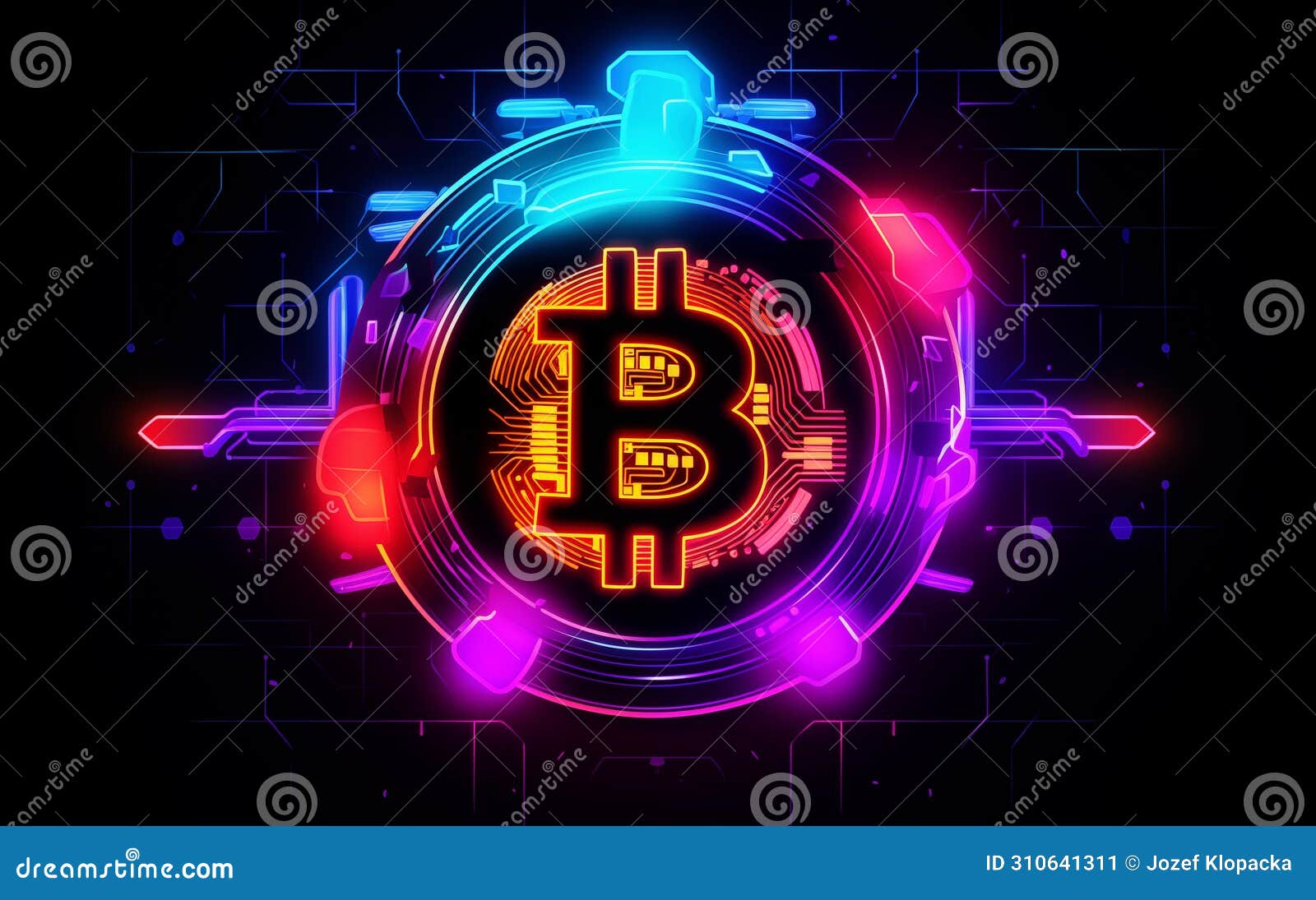 Neon Color Bitcoin Logo on Abstract Background. Stock Illustration ...
