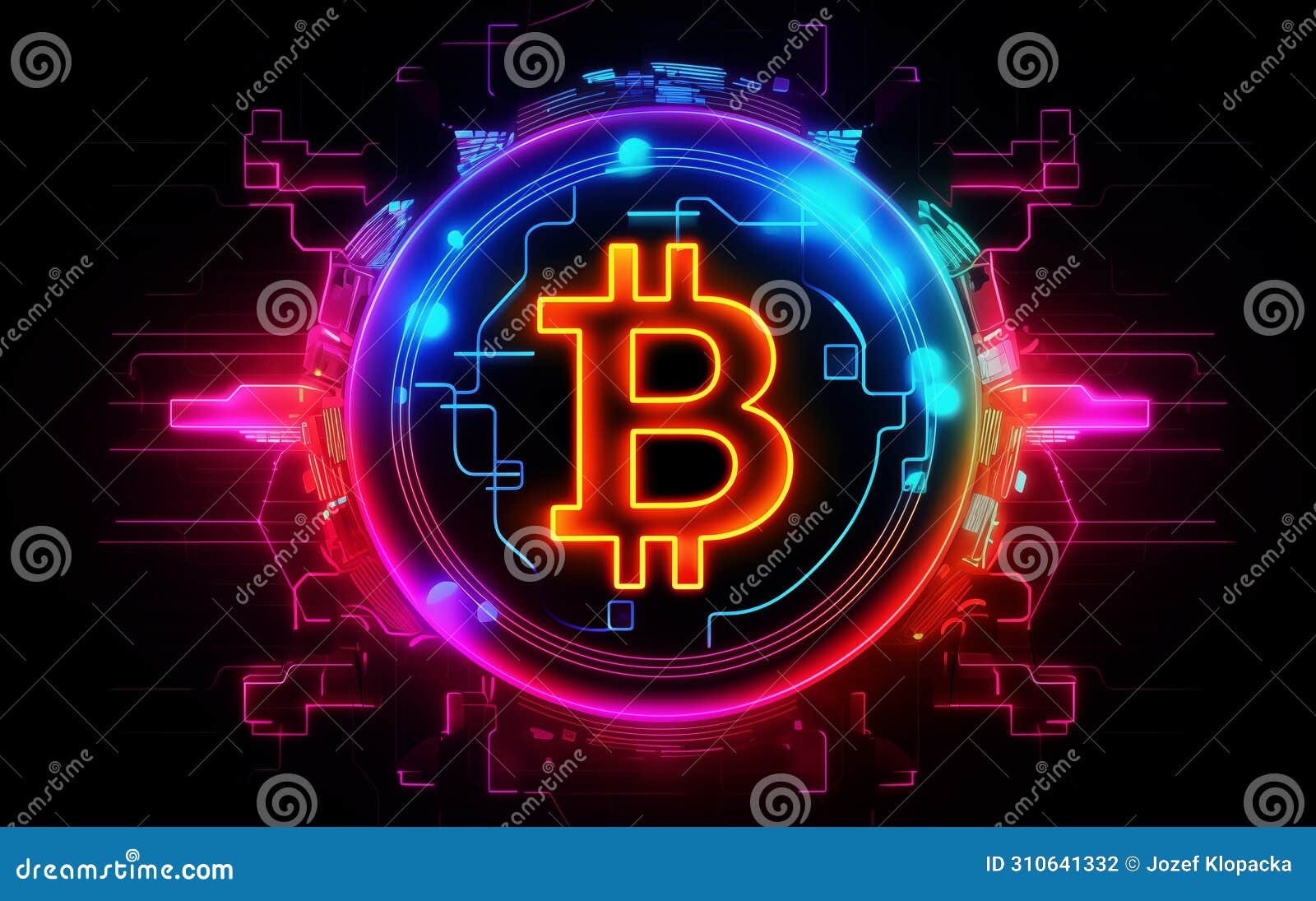 Neon Color Bitcoin Logo on Abstract Background. Stock Illustration ...