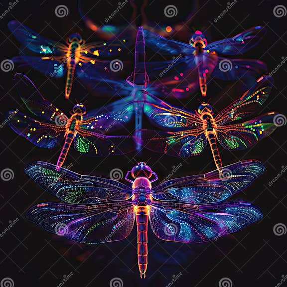 Neon Color Neon Dragonfly Image Stock Illustration - Illustration of ...