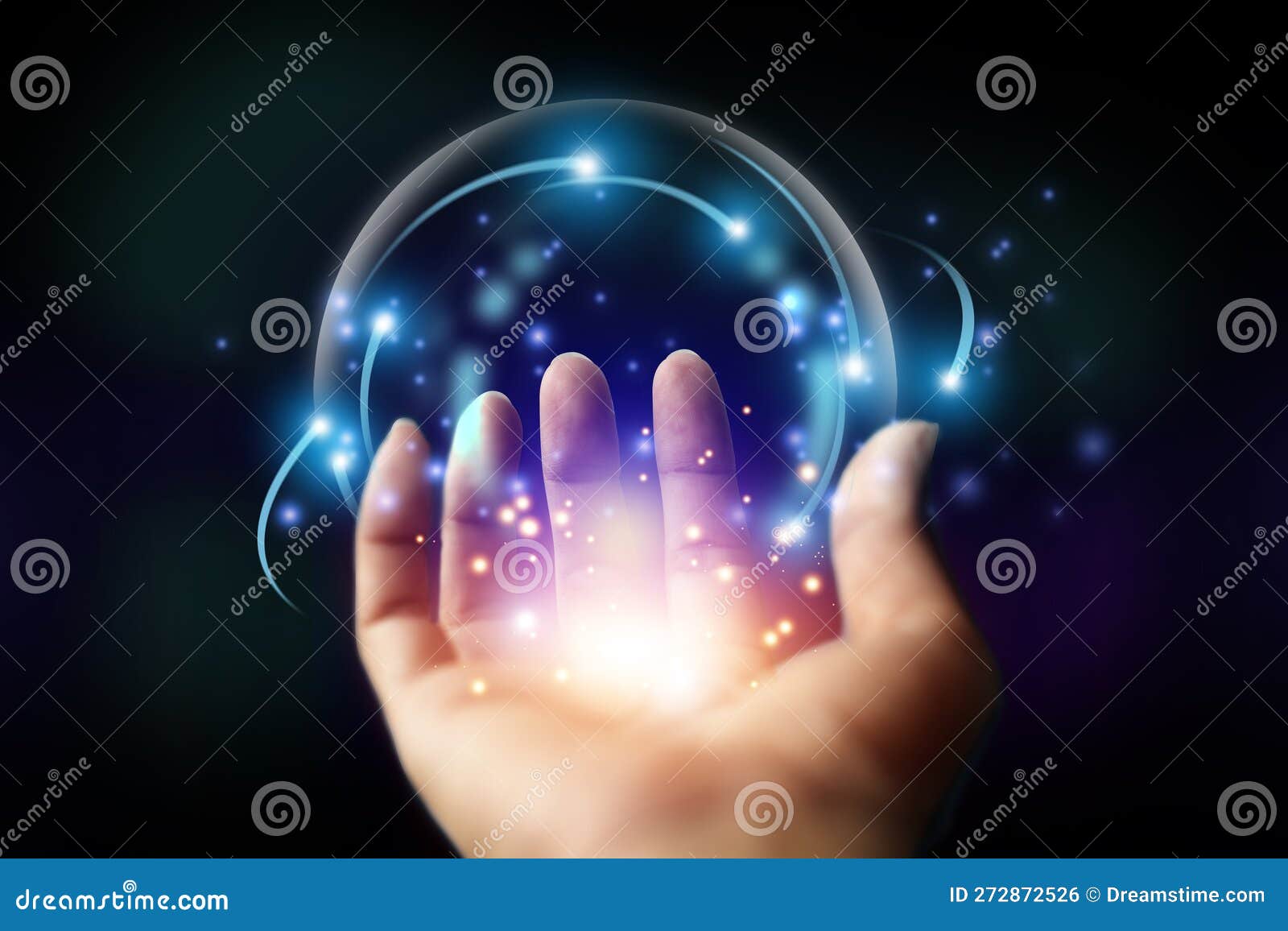 Neon Color Effect Circle in Hand Stock Photo - Image of abstract ...