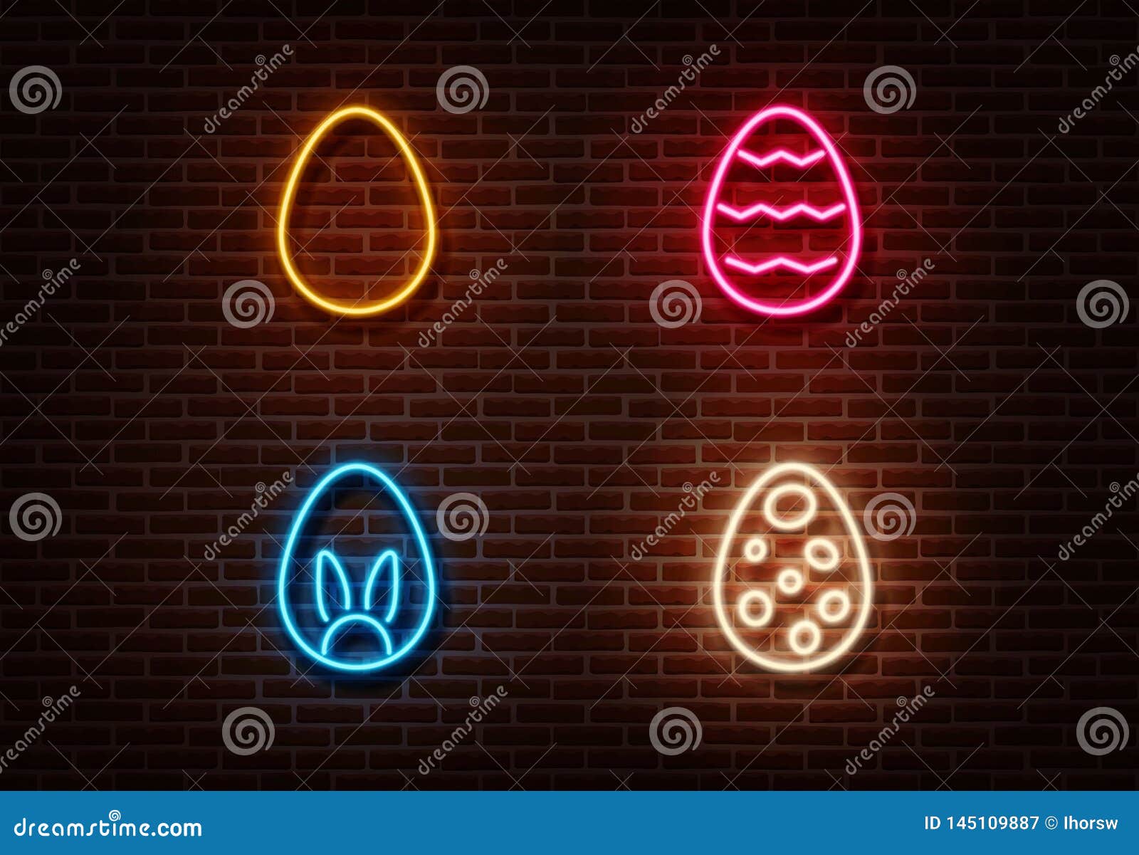 Neon Color Eggs Sign Vector Isolated on Brick Wall. Easter Light Symbol ...