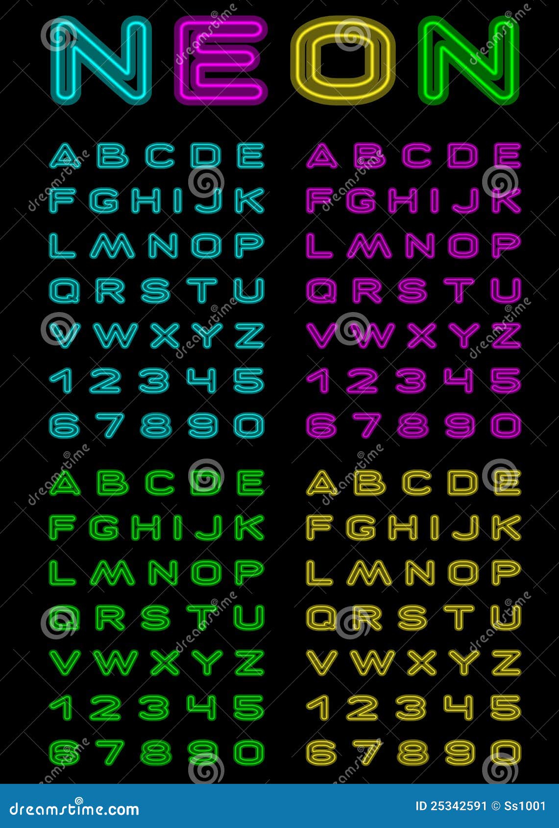 Neon color font stock vector. Illustration of blue, number - 25342591