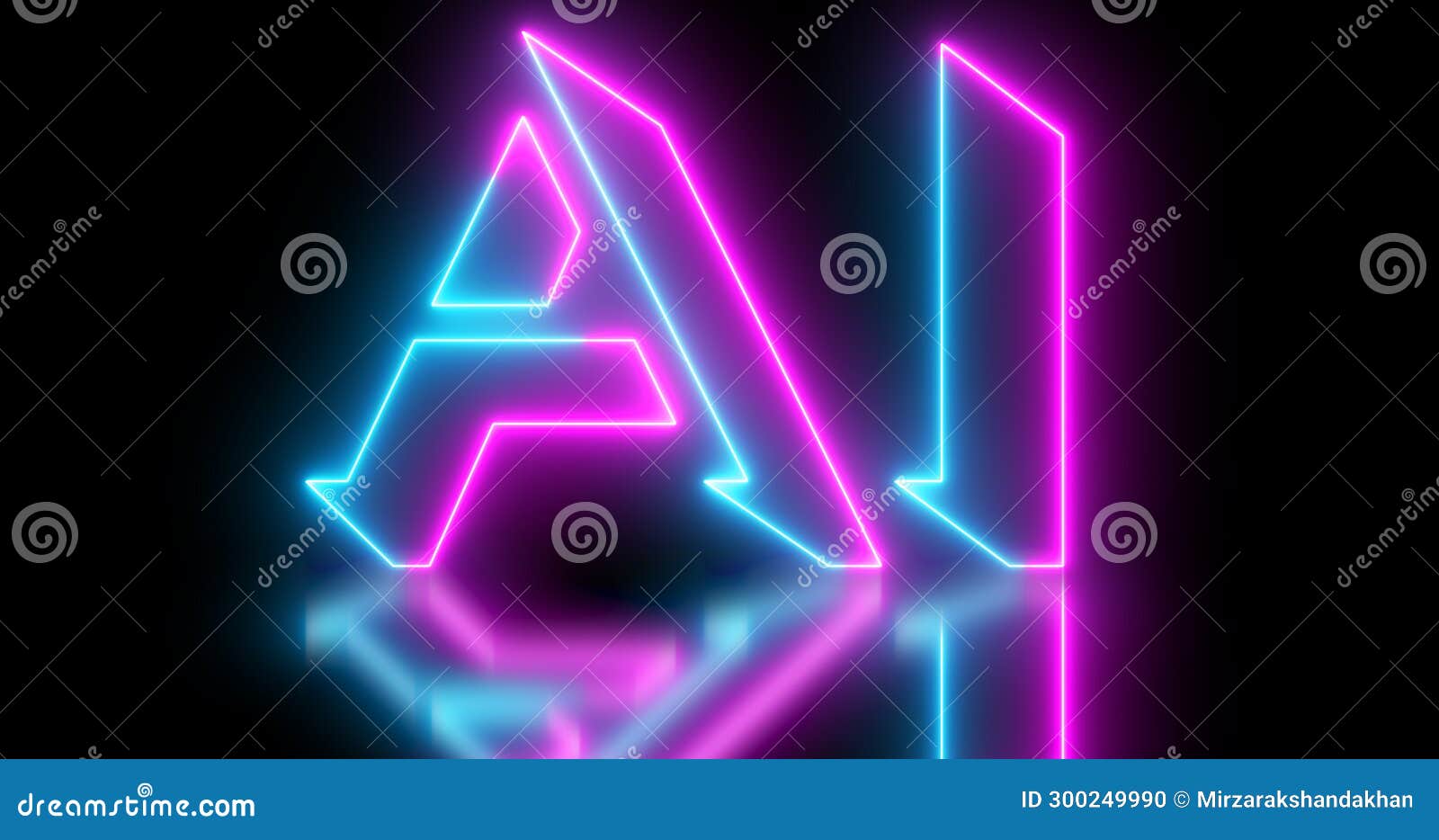Neon-colored AI(Artificial Intelligence) Word Text Illustration with a ...