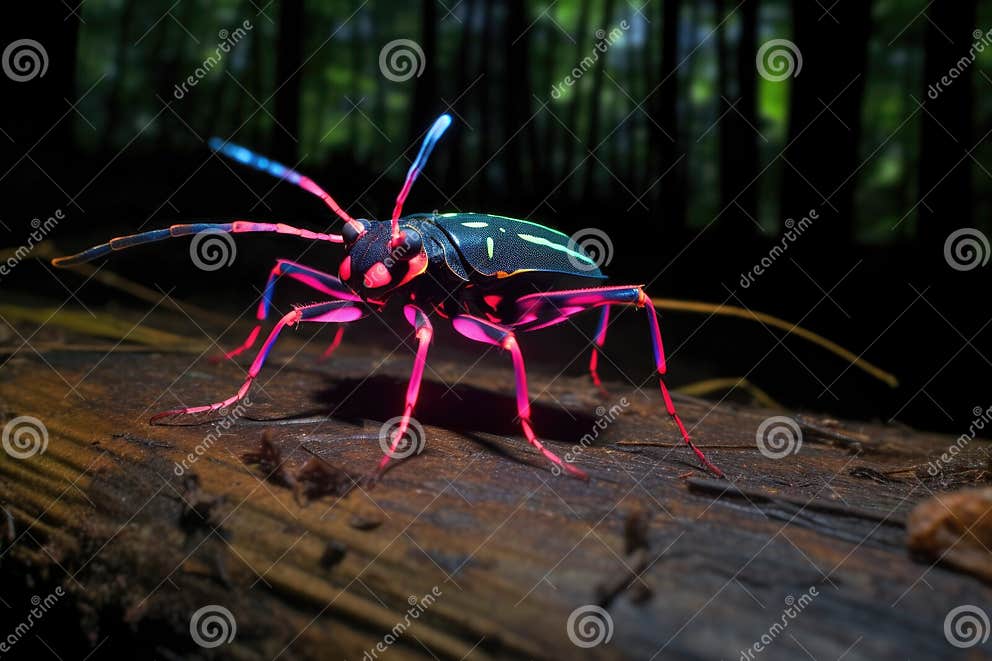 Neon-colored Beetle on a Dark Forest Floor Stock Illustration ...