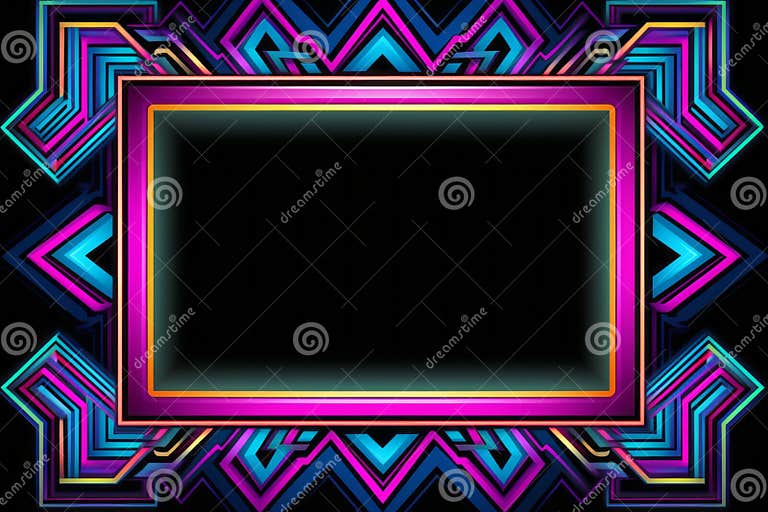 A Neon Colored Frame with an Abstract Design on a Black Background ...