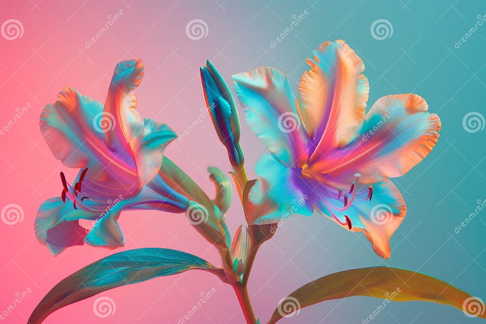 Neon Colored Lilies on Gradient Background Stock Image - Image of ...