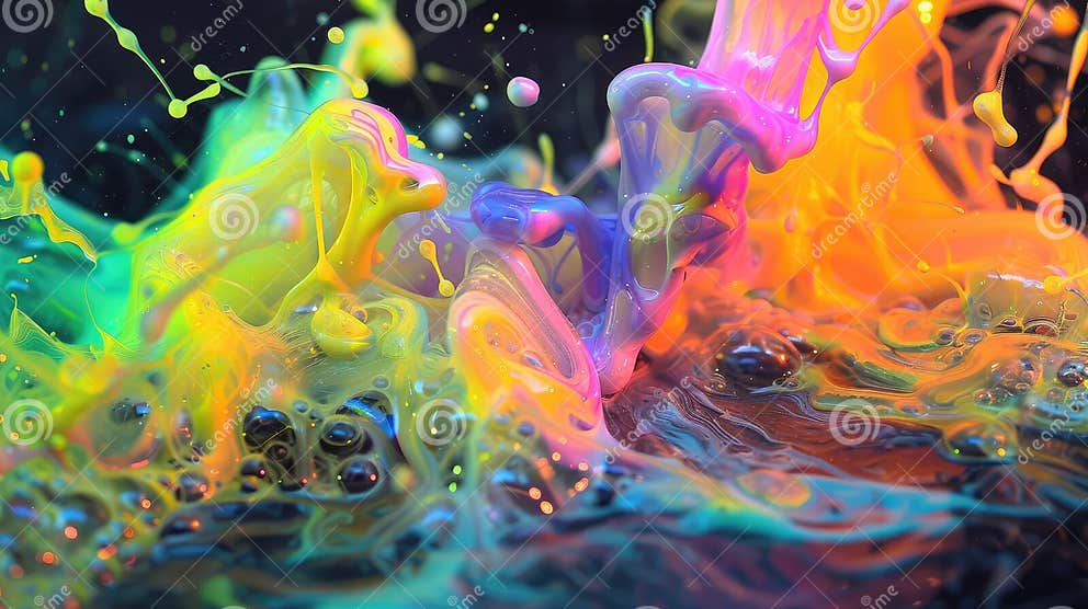Neon-colored Liquid Mixing, Creating a Mesmerizing Psychedelic Effect ...