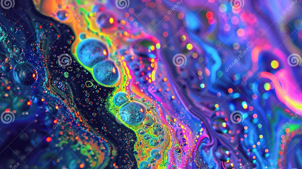 Neon-colored Liquid Mixing, Creating a Mesmerizing Psychedelic Effect ...