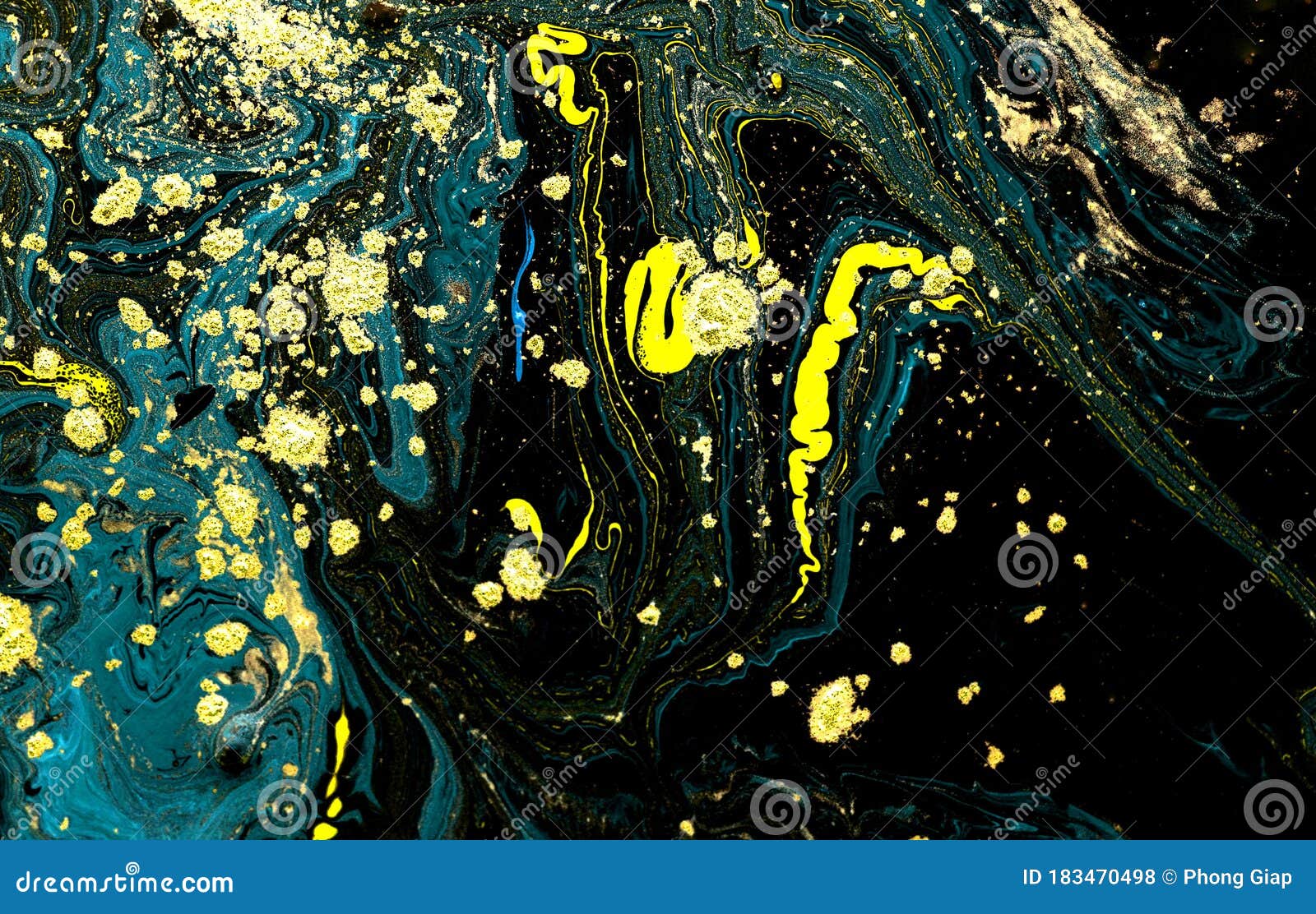 Neon Colored Marble Pattern with Golden Glitter. Fluorescent Liquid ...