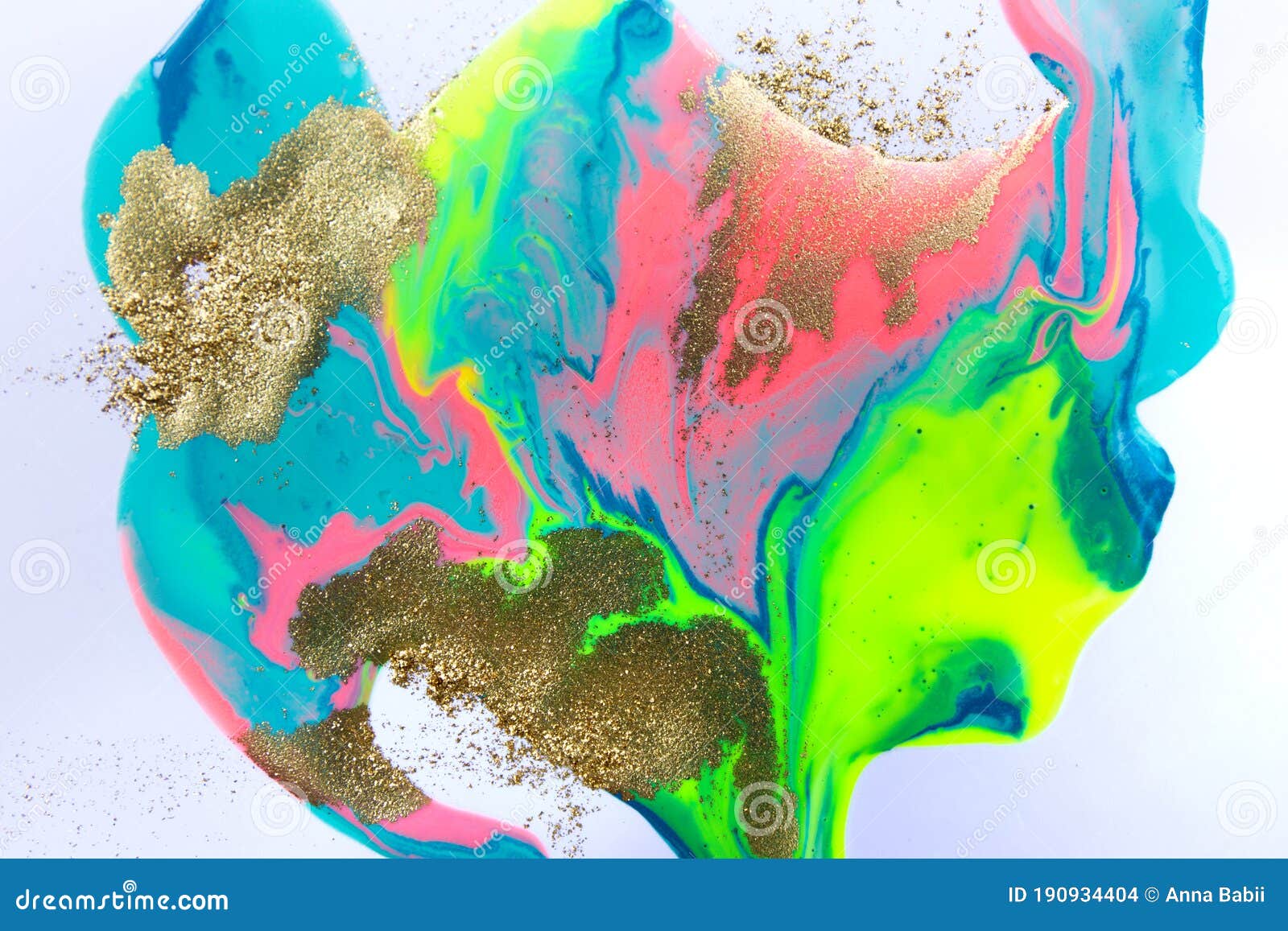 Neon Colored Marble Pattern with Golden Glitter. Fluorescent Liquid ...