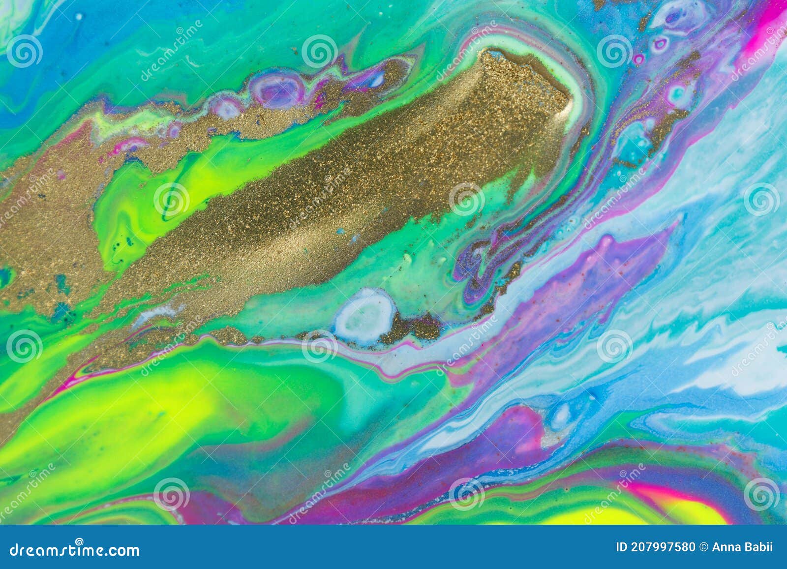 Neon Colored Marble Pattern with Golden Glitter. Fluorescent Liquid ...