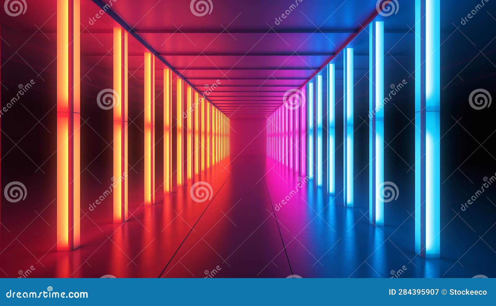 Neon Colored Wall Corridor: a 3d Rendering in the Style of Dan Flavin ...