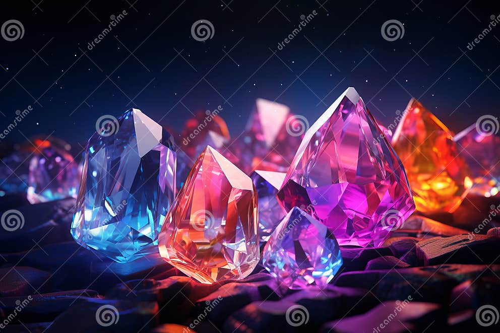 Neon Colorful Gradient Gems. Isolated on Black Stock Image - Image of ...