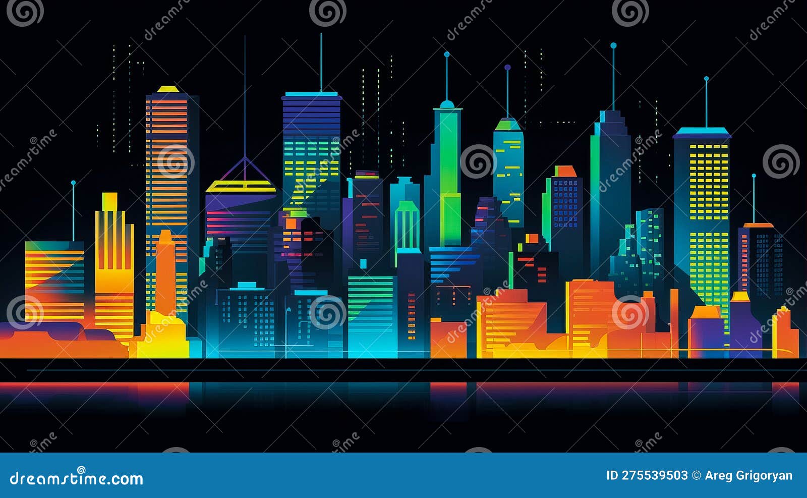 Neon Coloured Night City Background Royalty-Free Illustration ...