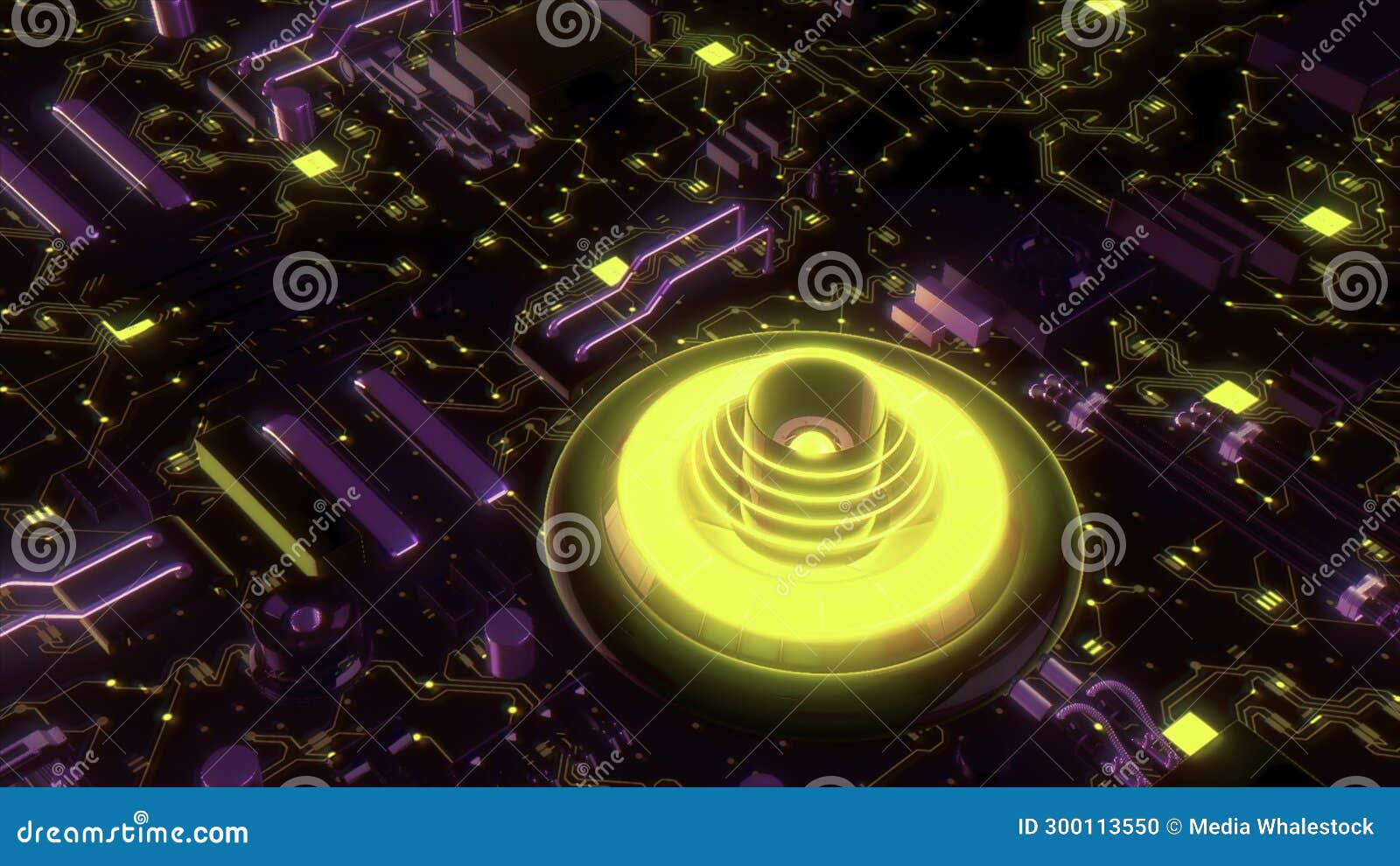 Neon Computer Chip System. Motion. Futuristic Computer Technology ...