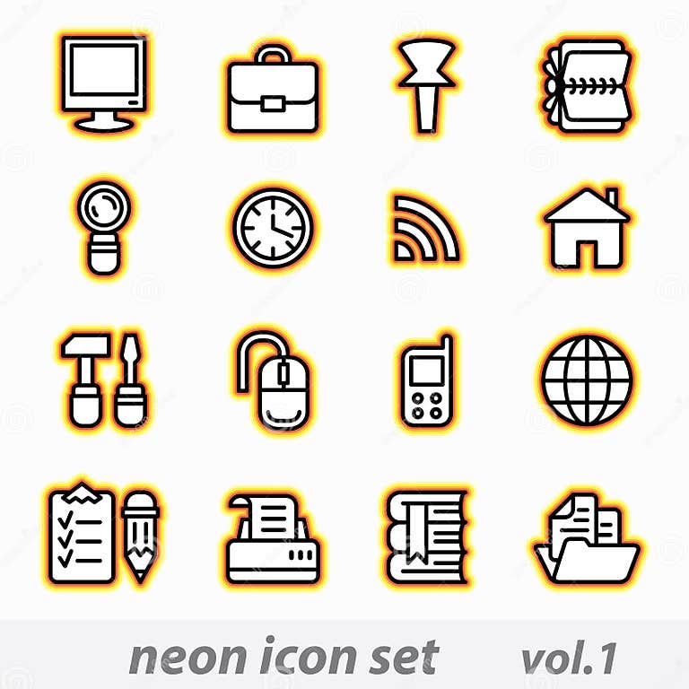 Neon computer icon set stock vector. Illustration of desktop - 22032230