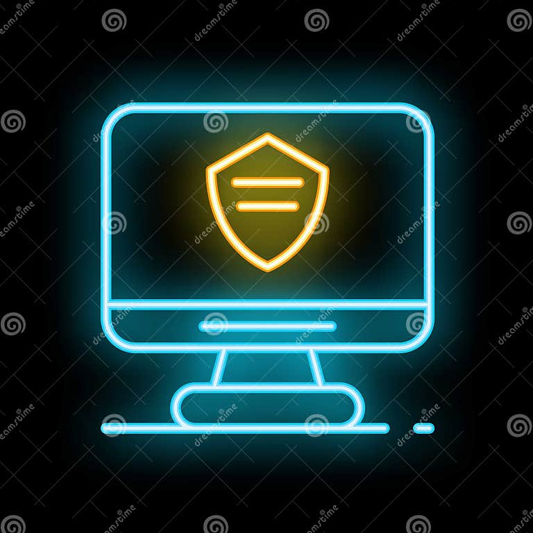Neon Computer Icon Showing a Shield Displaying Secure Connection for ...