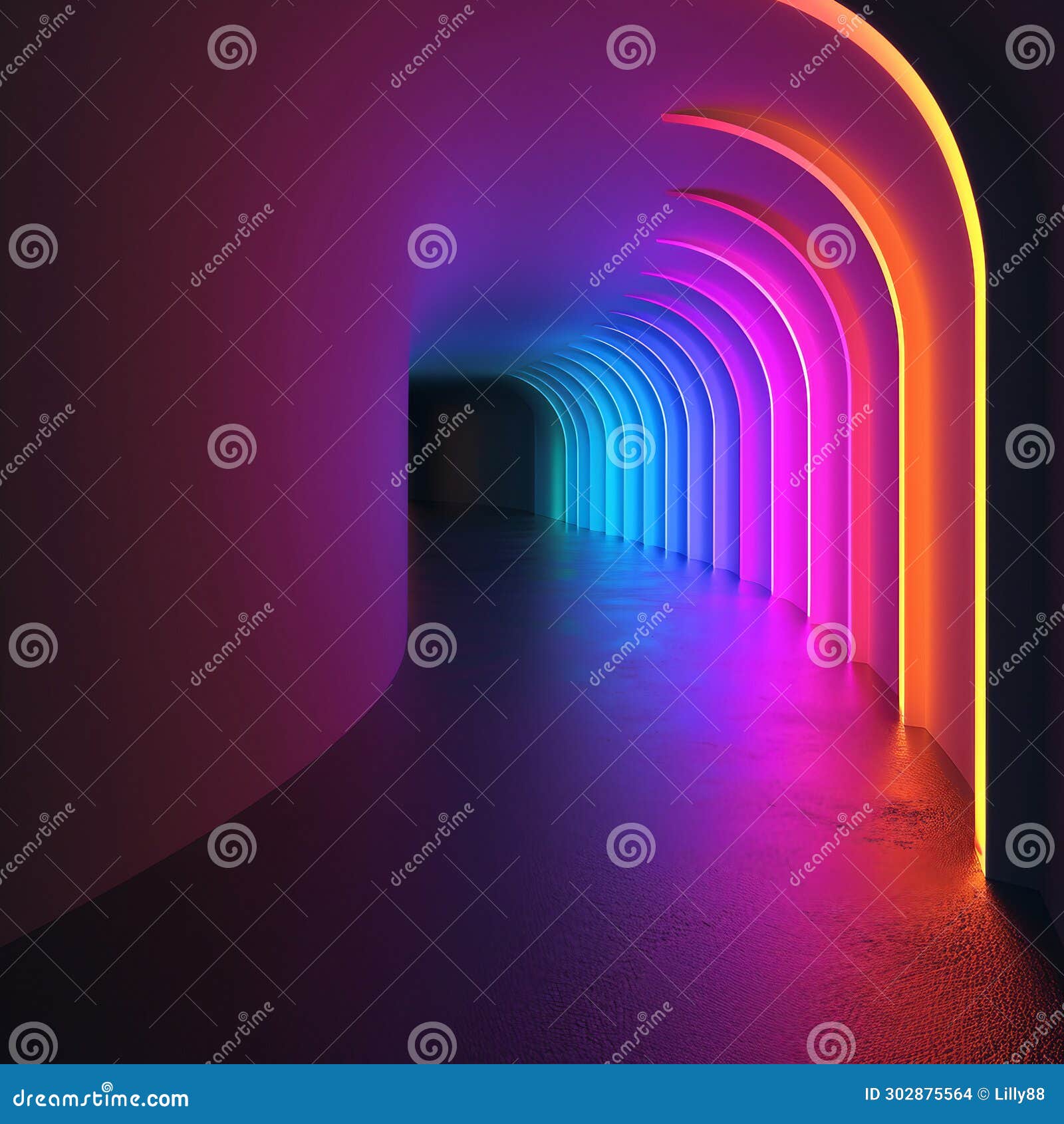 A Neon Corridor. Architecture Design. Stock Illustration - Illustration ...