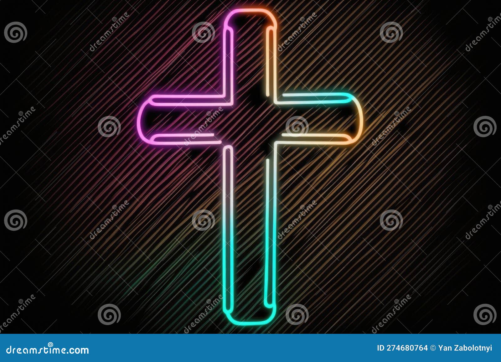 Neon Cross Outline on a Black Background. Generative AI Stock ...