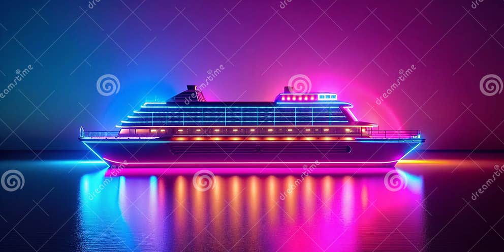 Neon Cruise Ship in Solid Background AI-Generated Content Stock ...