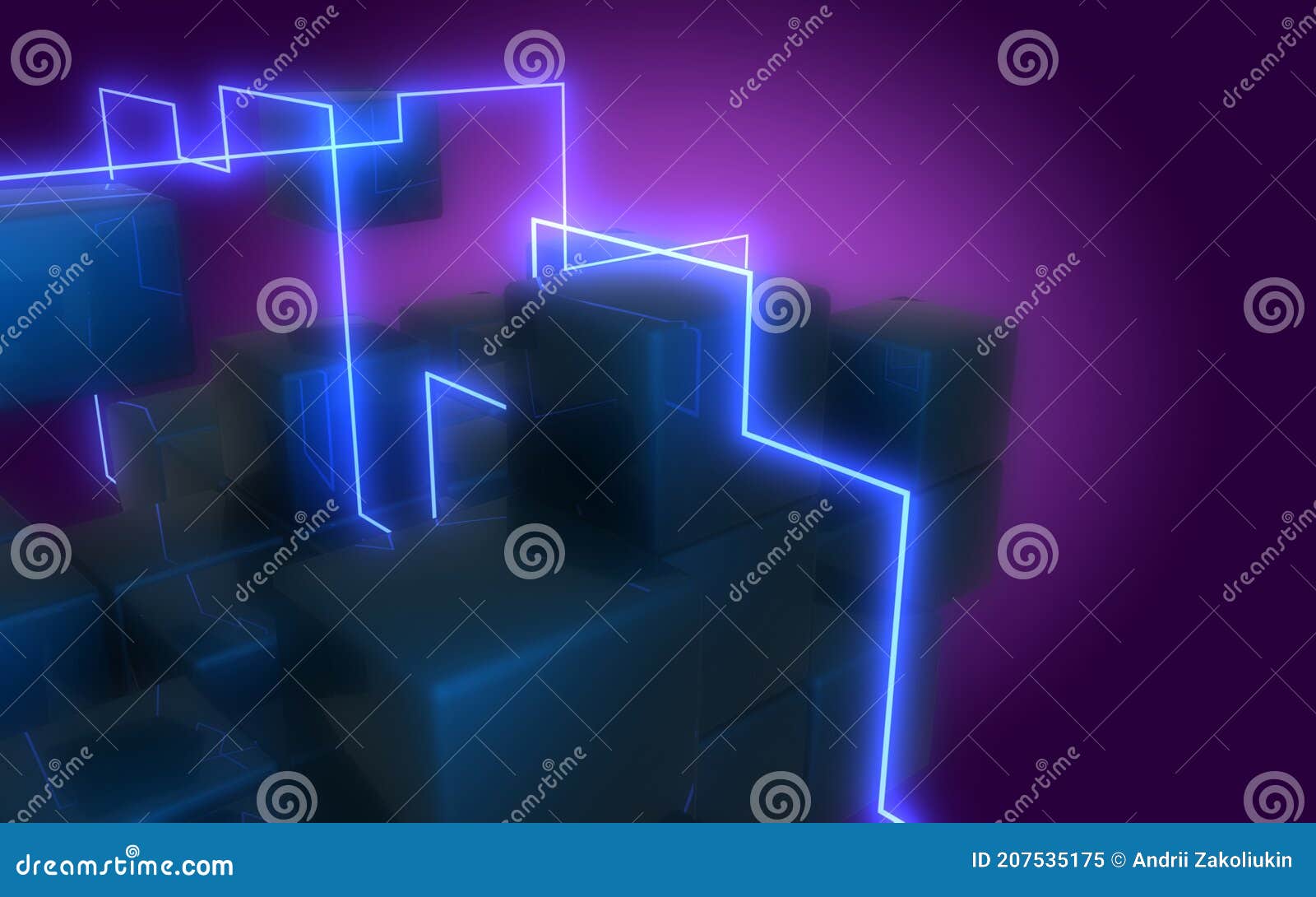 Neon Cubes Construction. 3d Illustration Stock Illustration ...