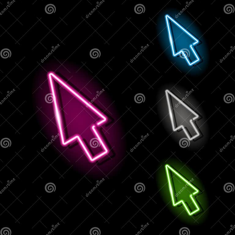 Neon Cursor Icon. Set of Computer Mouse Arrow Pointer in Four Different ...