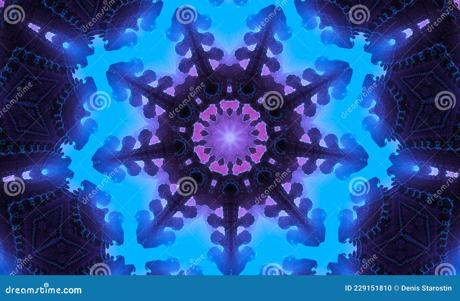 Neon Cyan Deep Blue with Purple Shadow Kaleidoscope Stock Illustration ...