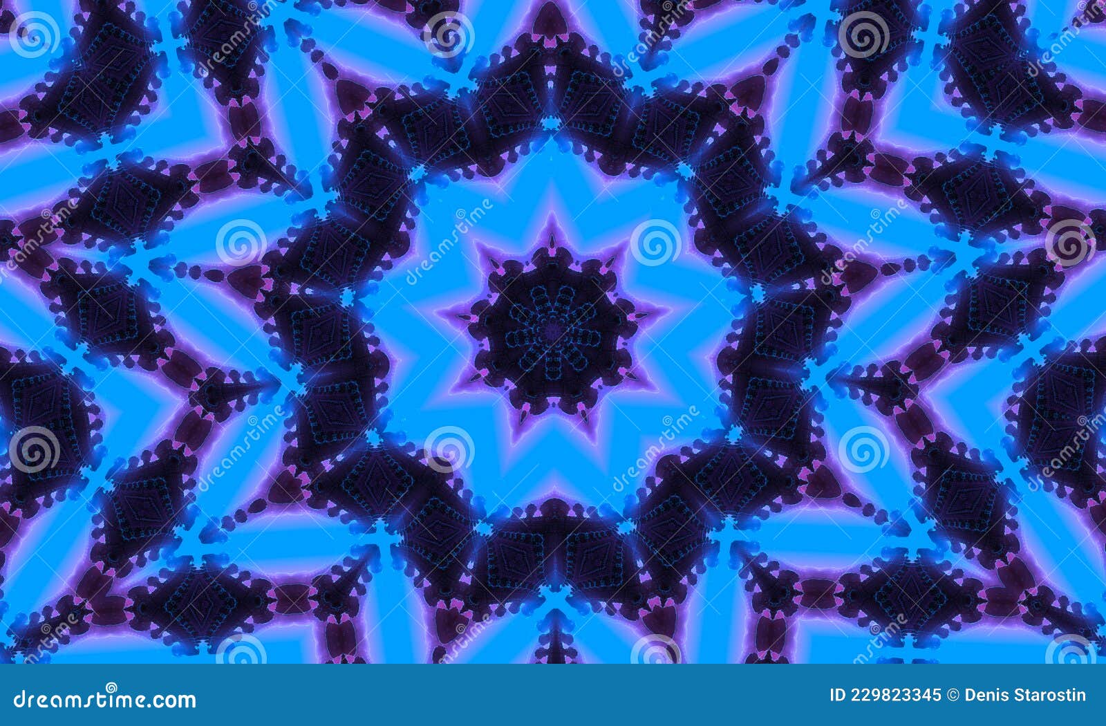 Neon Cyan Deep Blue with Purple Shadow Kaleidoscope Stock Illustration ...
