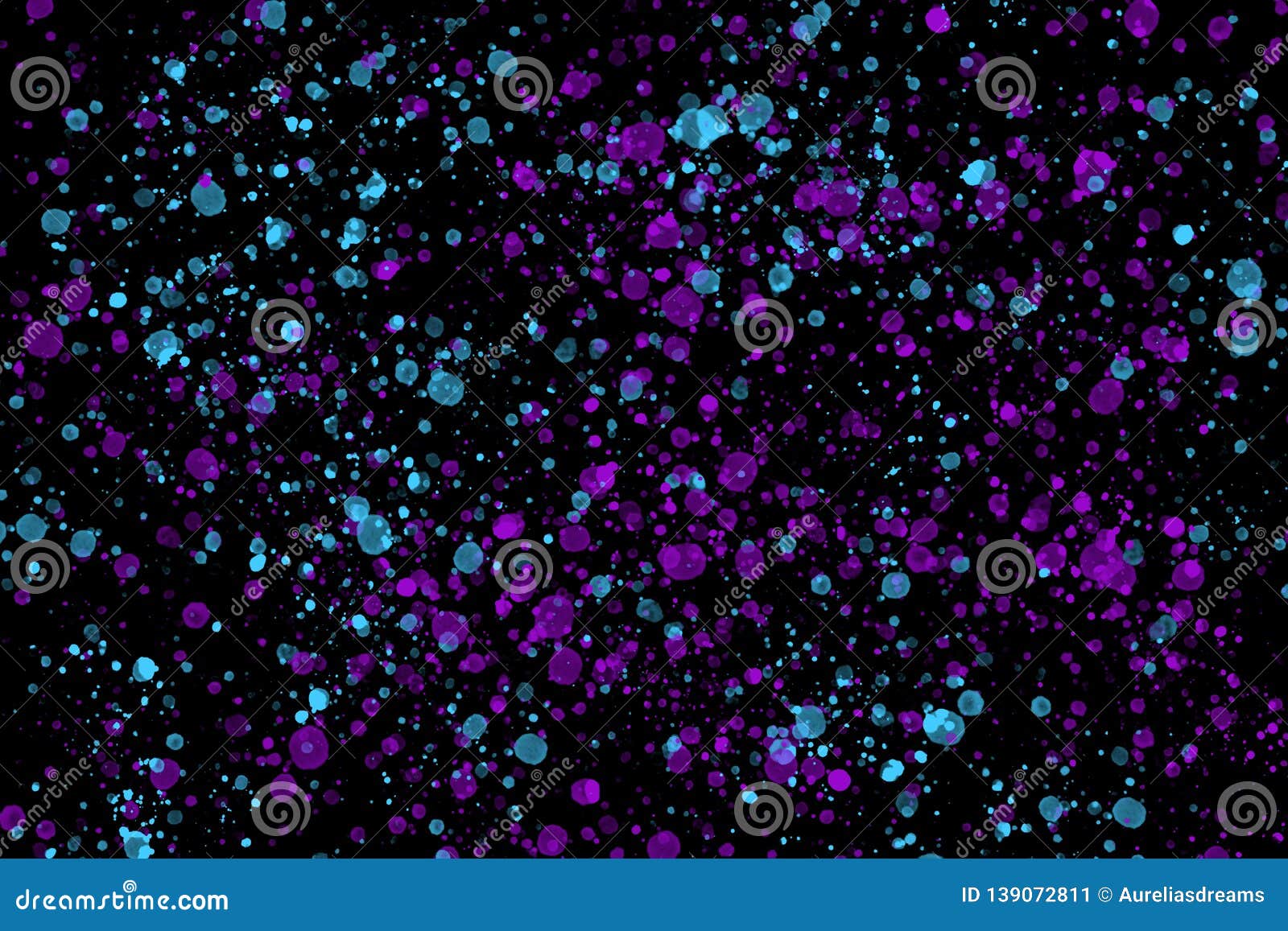 Neon Cyan and Purple Paint Splashes on Black Background. Abstract ...
