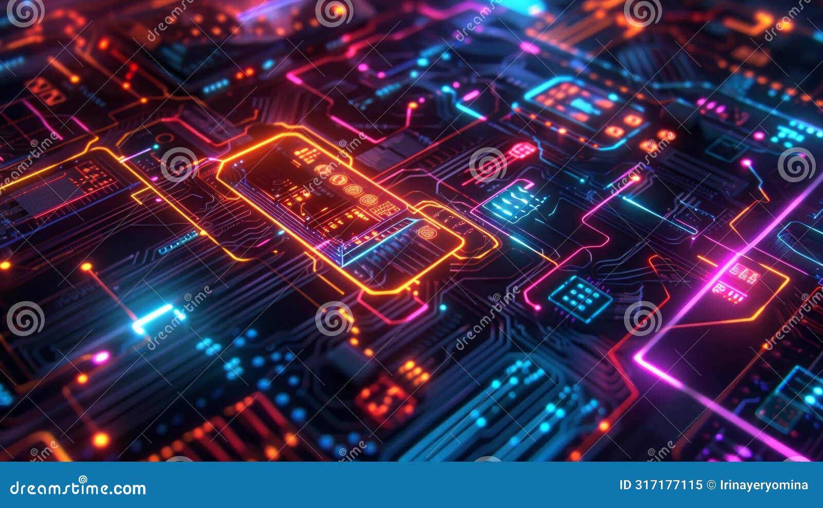 Neon Cyber Lock Interface on Advanced Security Circuit Stock Image ...