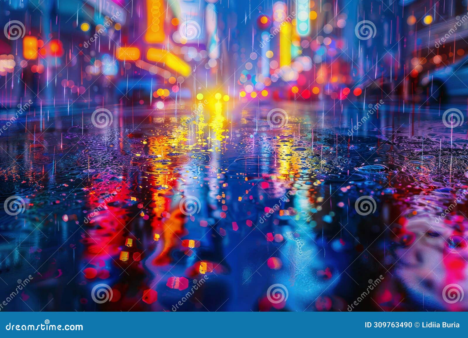 Neon Rain City: Cyberpunk Color Splash, Generative Ai Stock ... Neon Rain City: Cyberpunk Color Splash, Generative Ai Stock ...