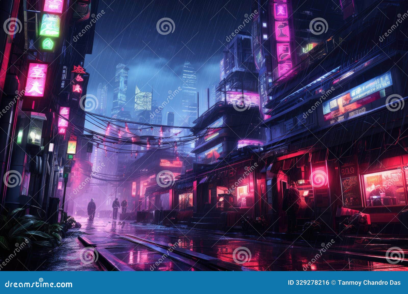 Neon Cyberpunk City At Night With Towering Skyscrapers Background By ...