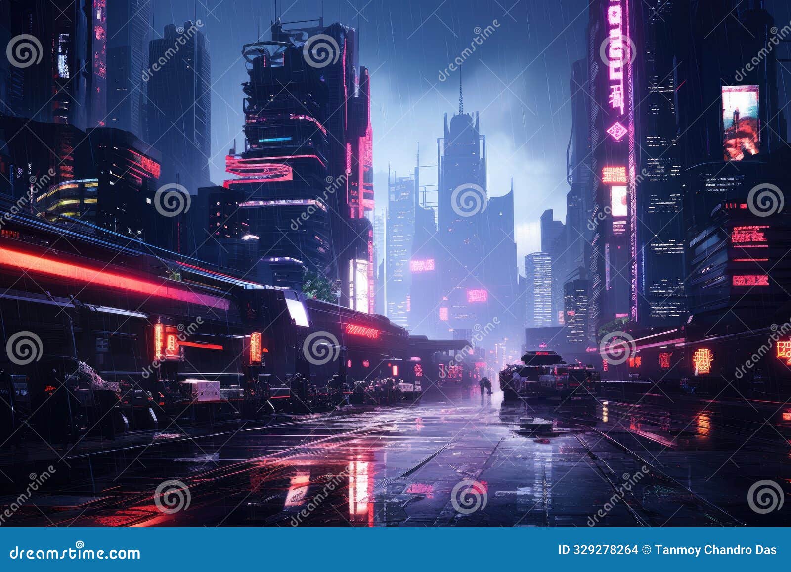 A Neon Cyberpunk Cityscape In The Rain, Ai Generated Royalty-Free Stock ...