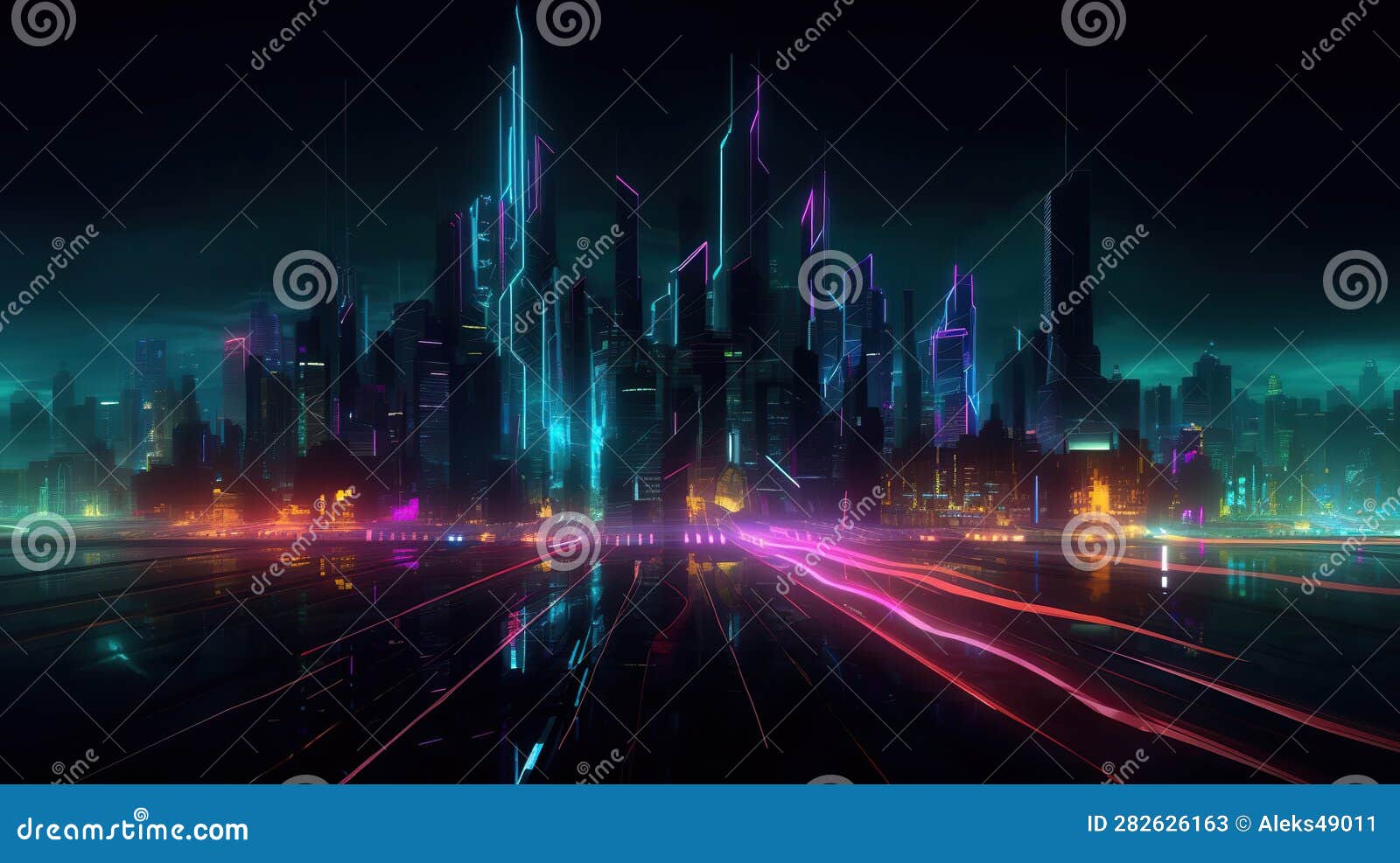 Neon Cyberspace.Space Fantasy.Abstract Background with Neon Lines ...