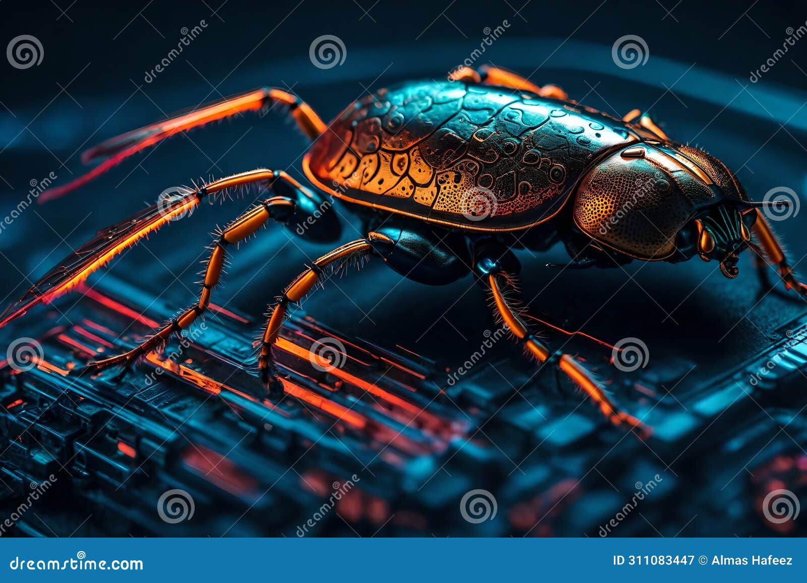 Neon Cyborg Insect: Close-Up of High-Tech Bug Glowing in RGB Stock ...