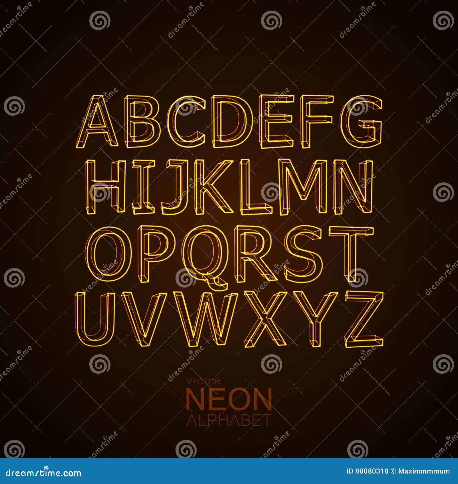 Neon 3D alphabet set stock vector. Illustration of abstract - 80080318