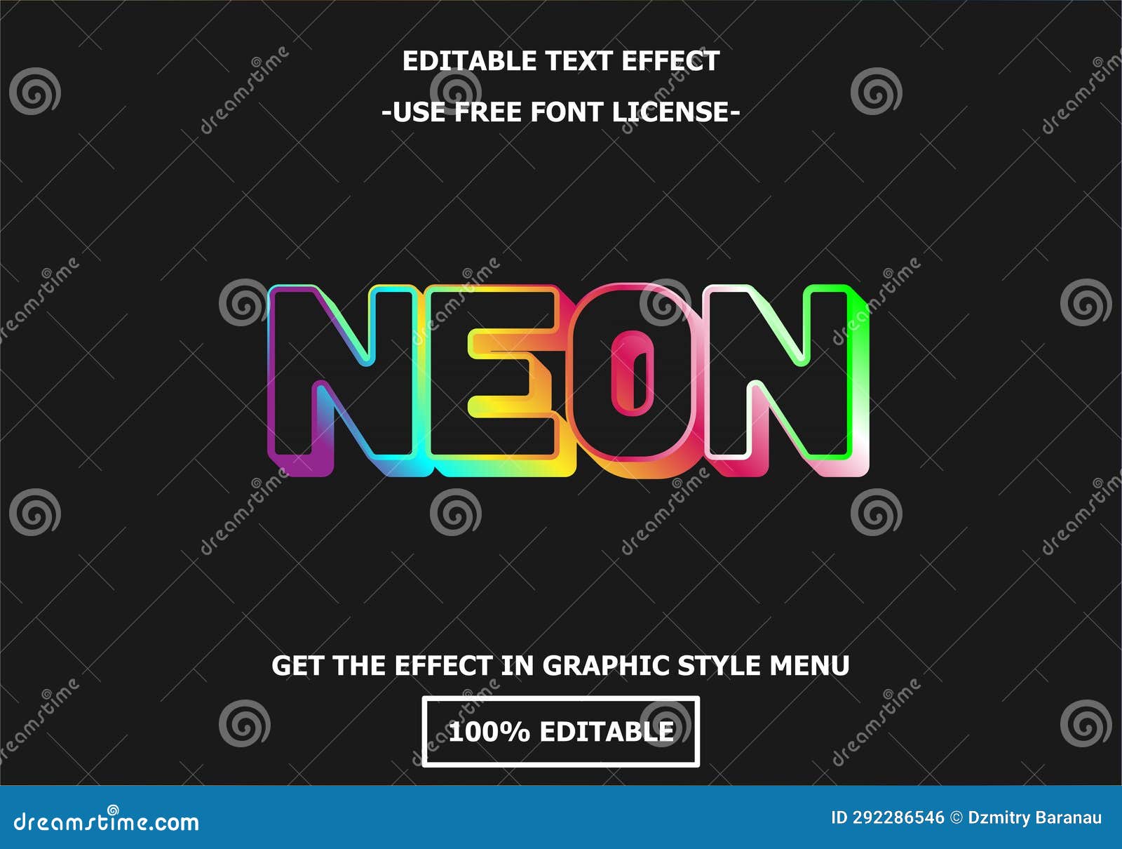 Neon 3D Editable Text Effect Template. Style Premium Free Font License ...