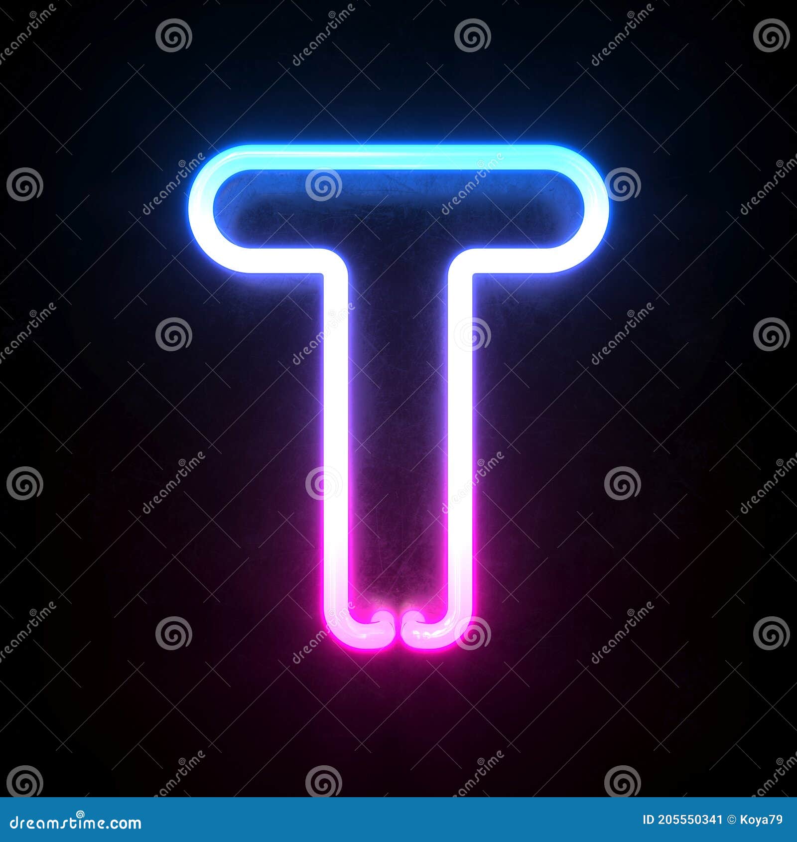Neon 3d Font, Blue and Pink Neon Light 3d Rendering, Letter T Stock ...