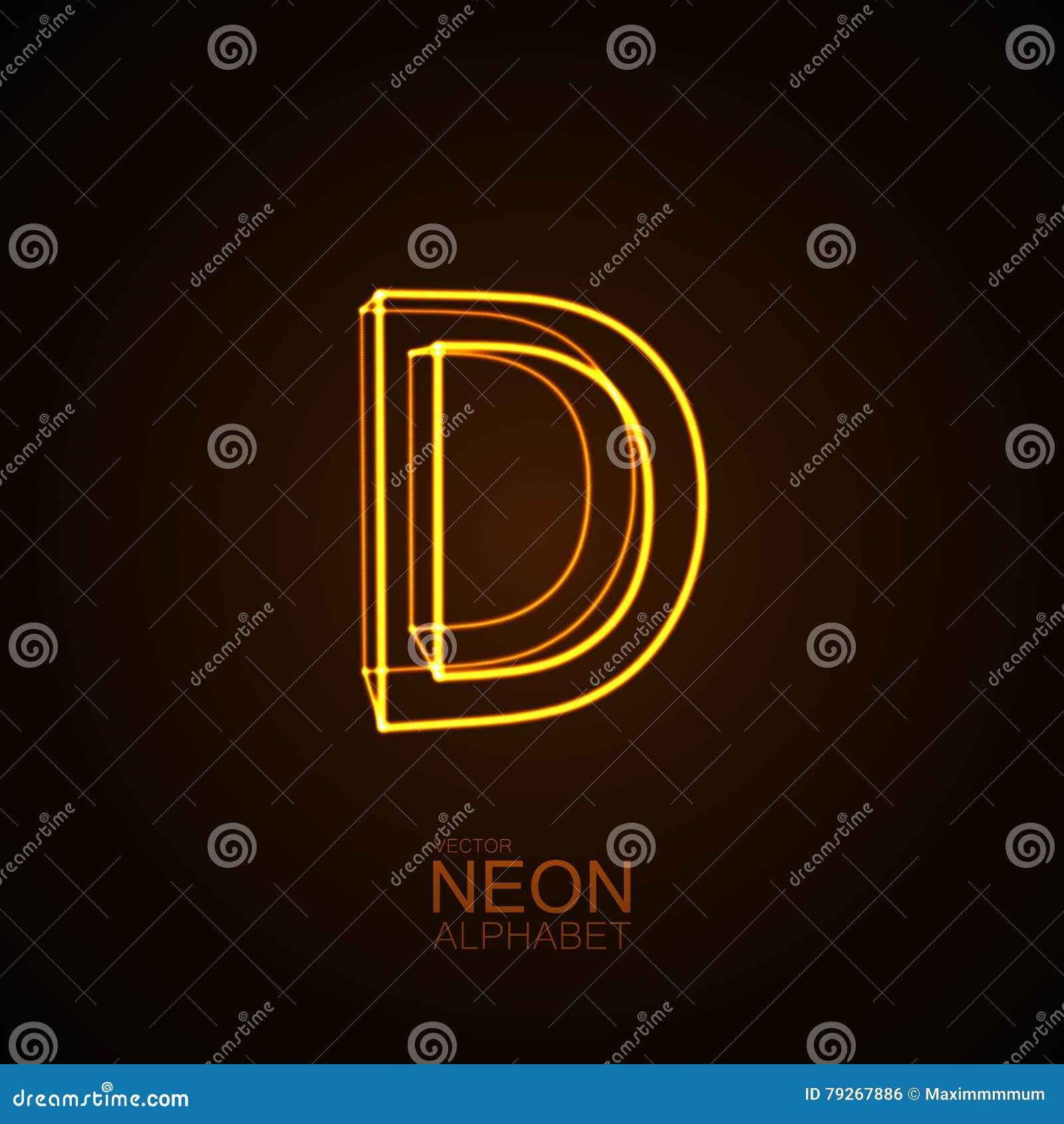 Neon 3D letter D stock vector. Illustration of element - 79267886