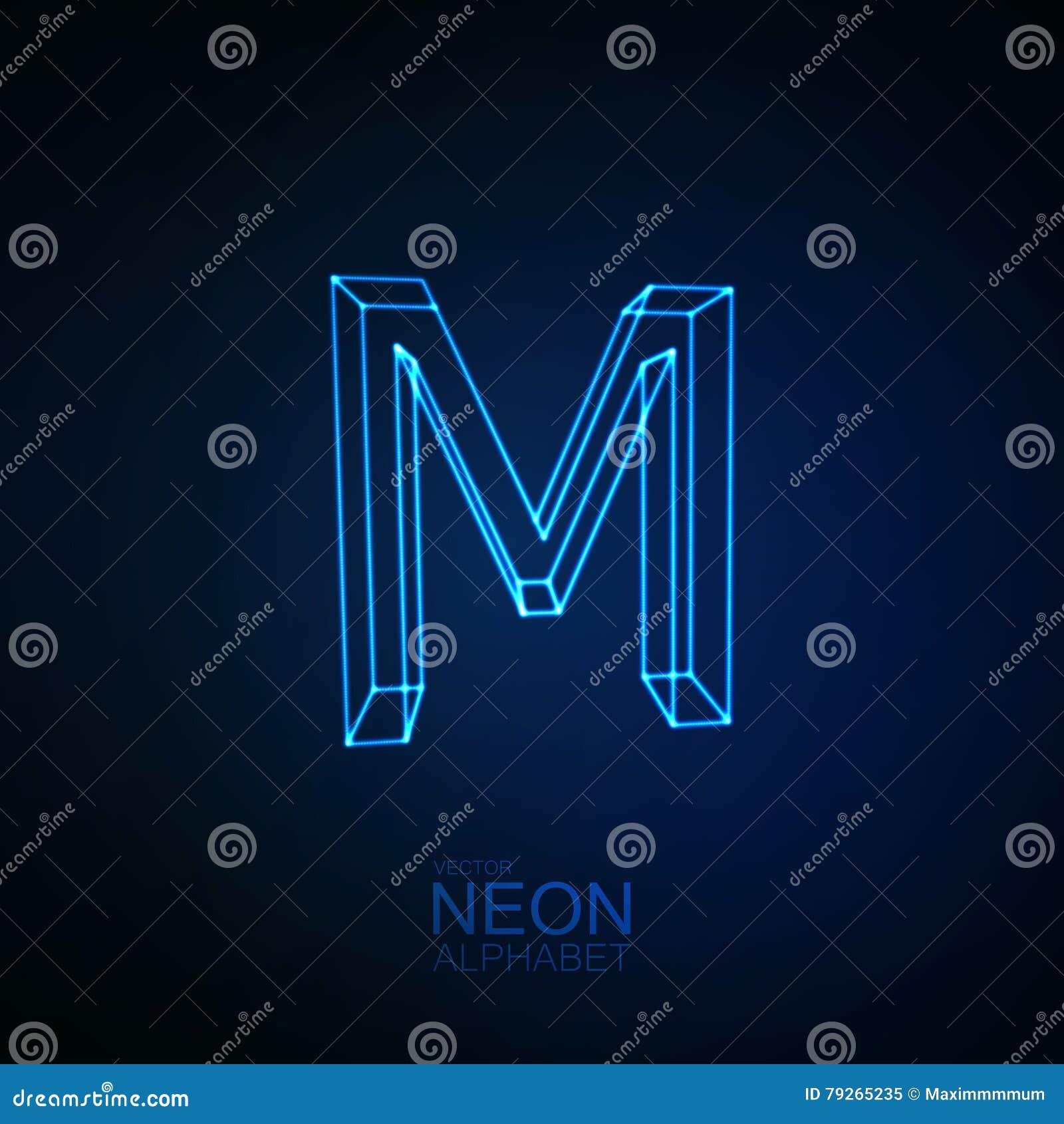 Neon 3D letter M stock vector. Illustration of character - 79265235