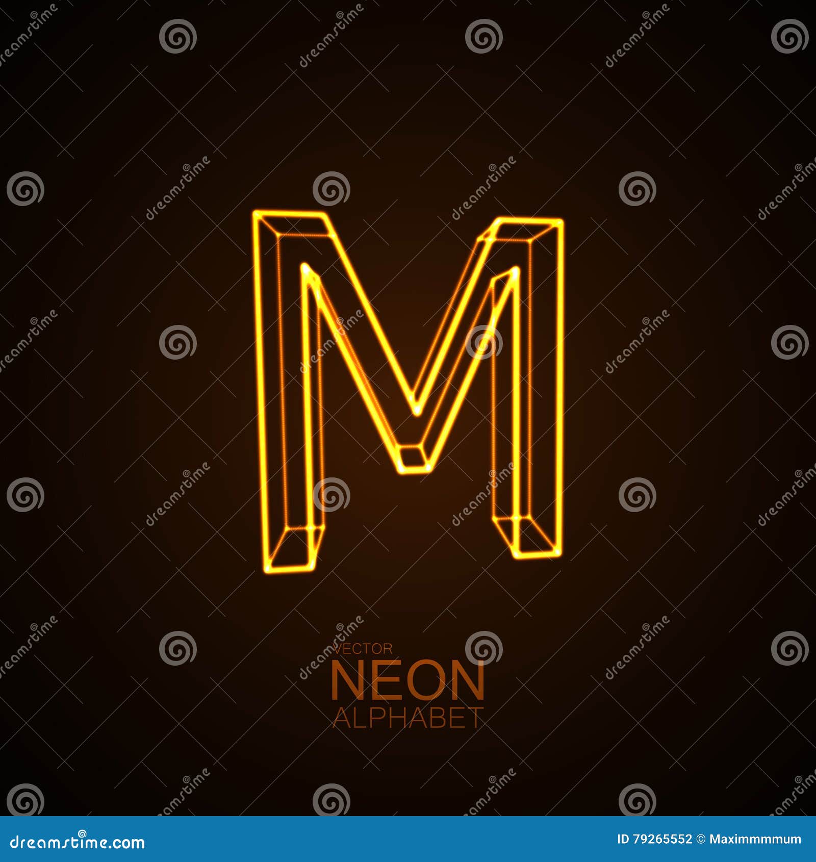 Neon 3D letter M stock vector. Illustration of effect - 79265552