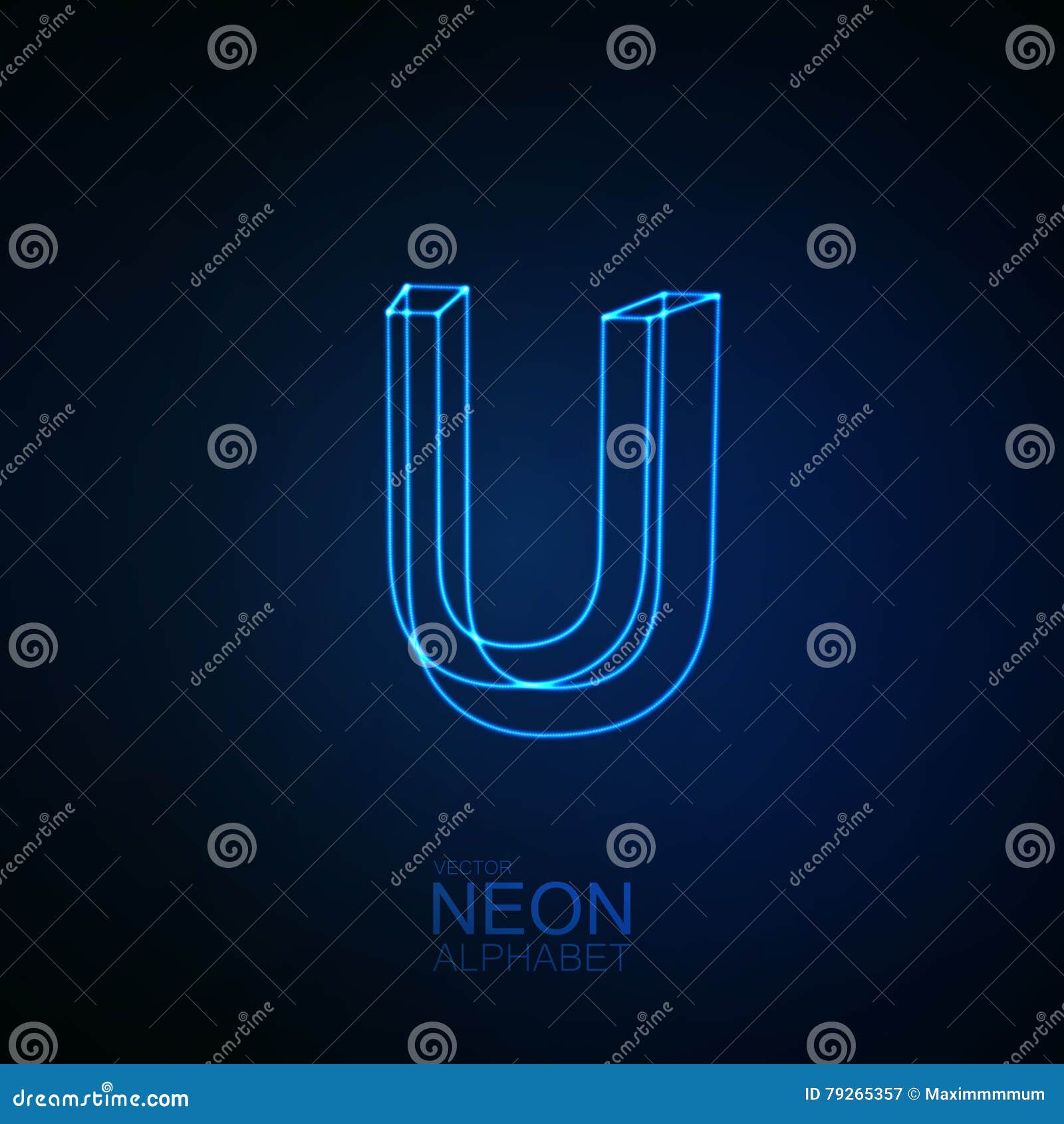Neon 3D letter U stock vector. Illustration of poster - 79265357