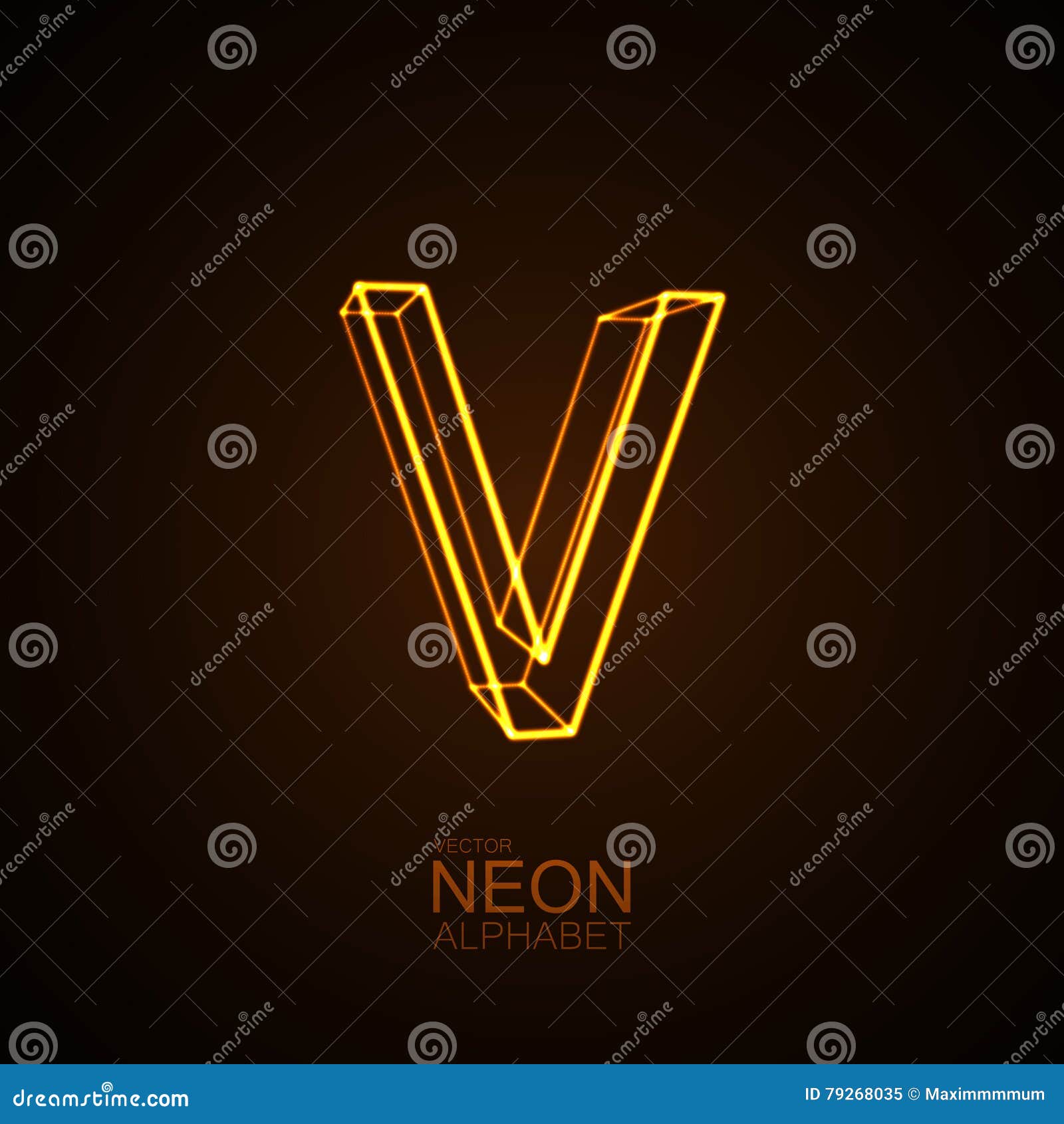 Neon 3D letter V stock vector. Illustration of cinema - 79268035