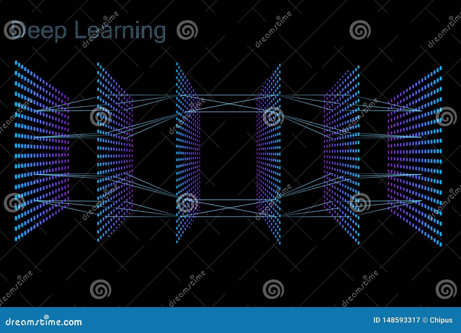 Neon 3D Neural Network with Six Layers Stock Illustration ...