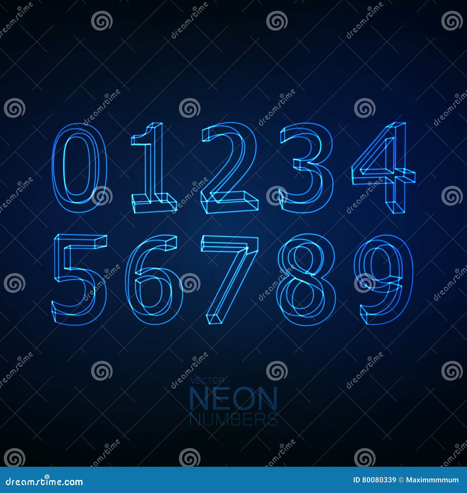 Neon 3D number set. stock vector. Illustration of poster - 80080339
